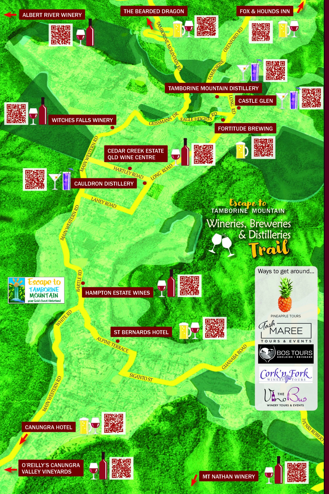 Wine Trail Map - Escape to Tamborine Mountain